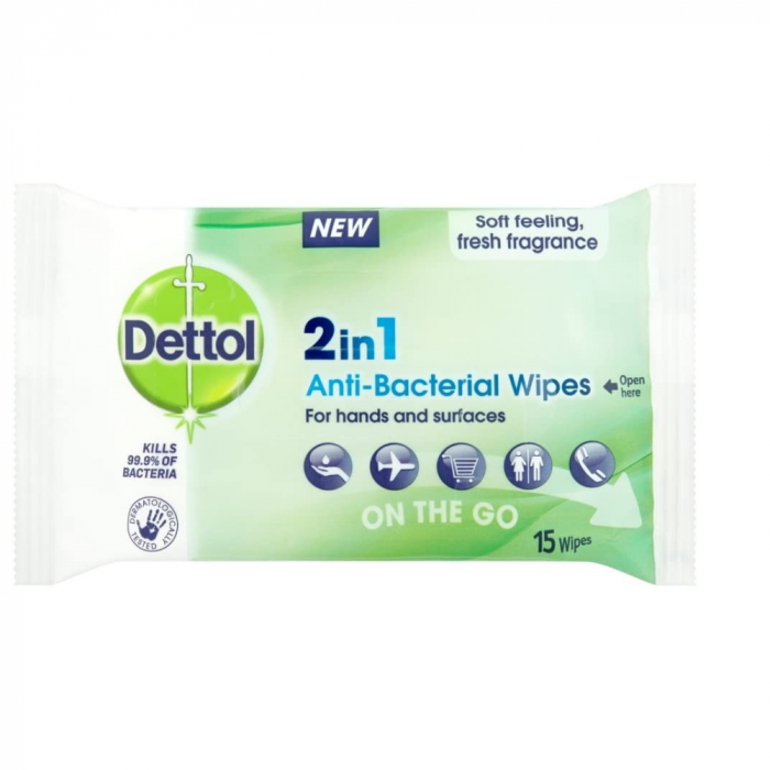 Buy Dettol 2-In-1 Antibacterial Wipes - Pack of 15 | Household ...