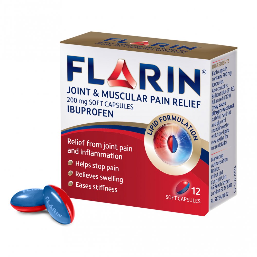 Buy Flarin Joint and Muscular Pain Relief 200mg Soft Capsules - 12 Capsules
