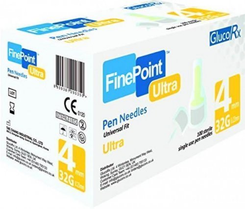 GlucoRx Finepoint Needles 32g 4mm - Pack of 100