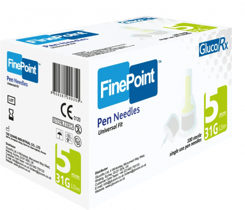 GlucoRx Finepoint Needles 31g 5mm - Pack of 100